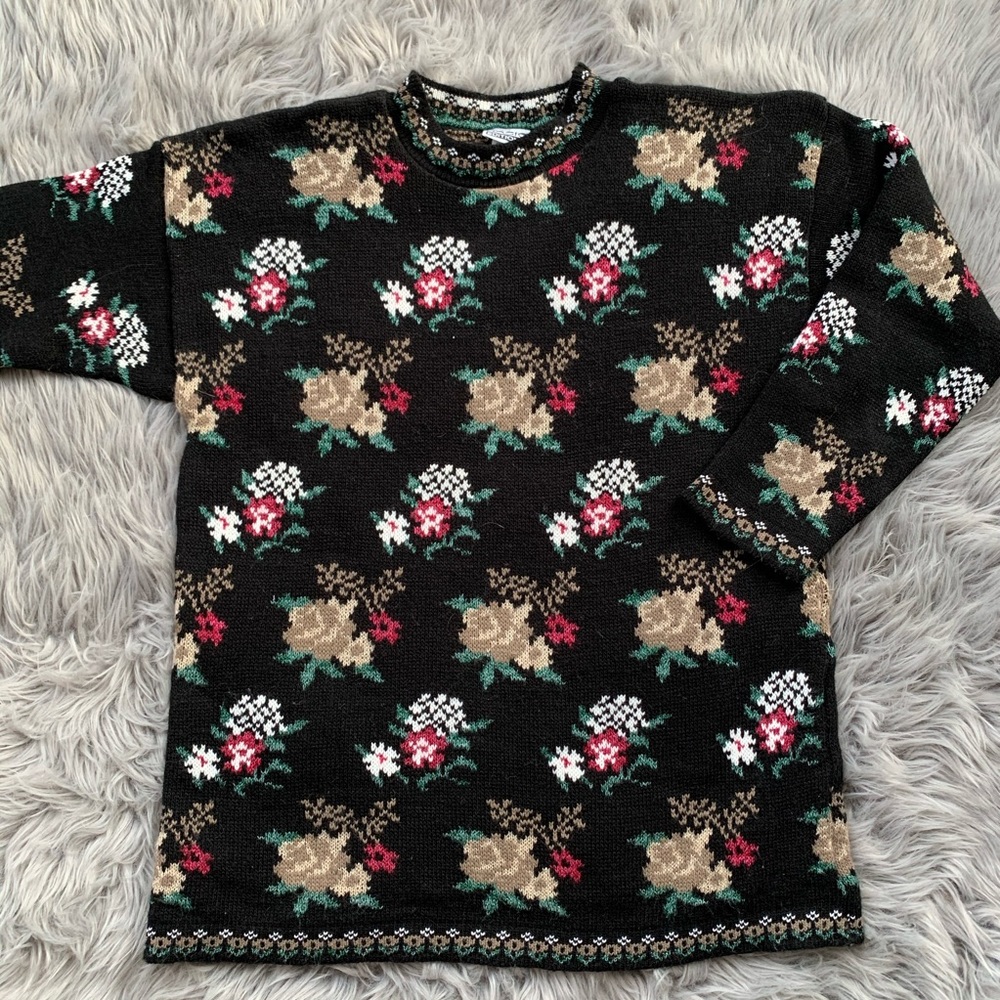 Vintage Basic Editions Mock Neck Floral Sweater - Gem